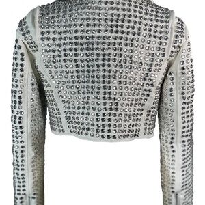 seta apparel | Jackets & Coats | White Leather Moto Jacket With Studded ...